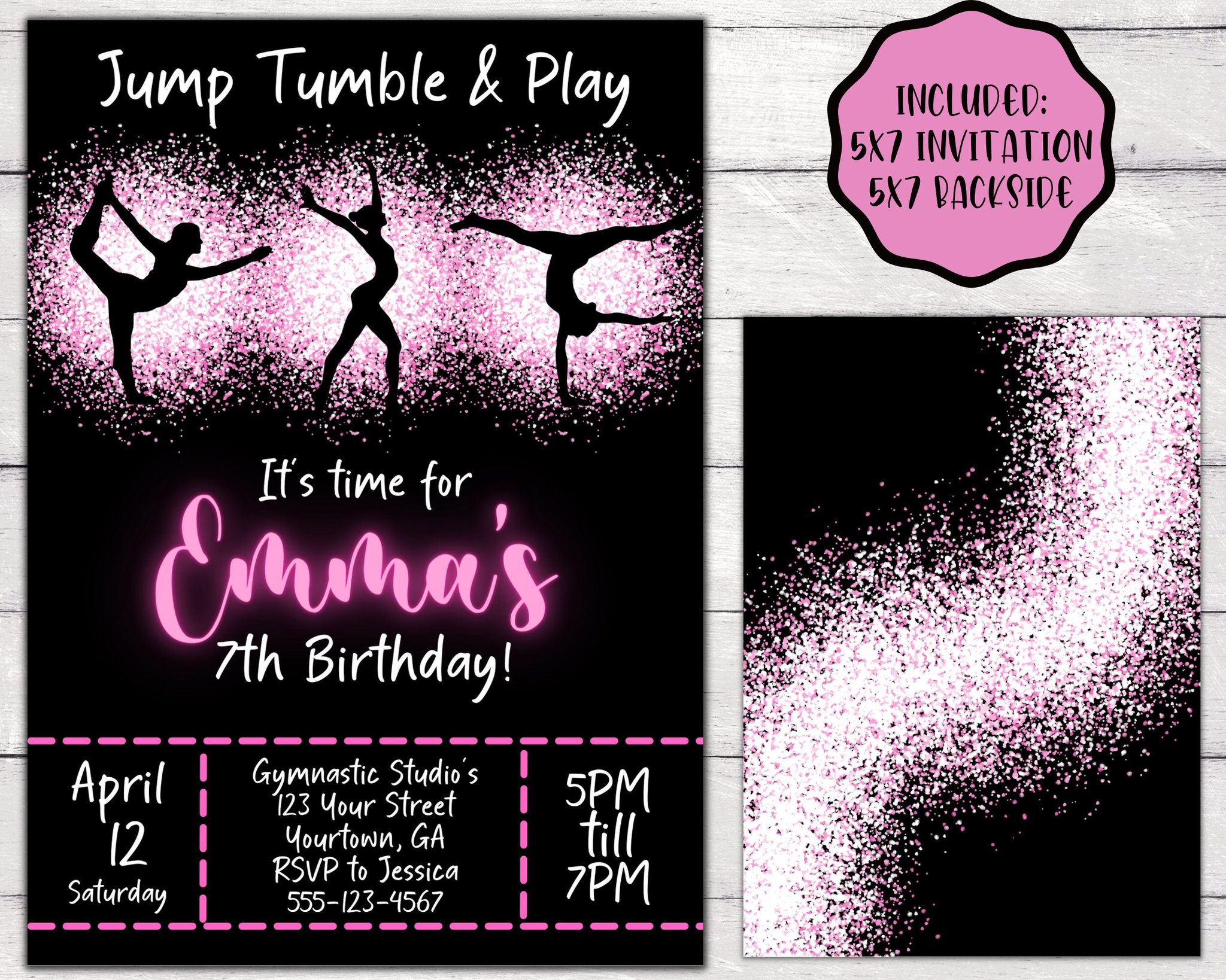 Gymnastics Birthday Invitation Wording Neon Gymnastics Birthday