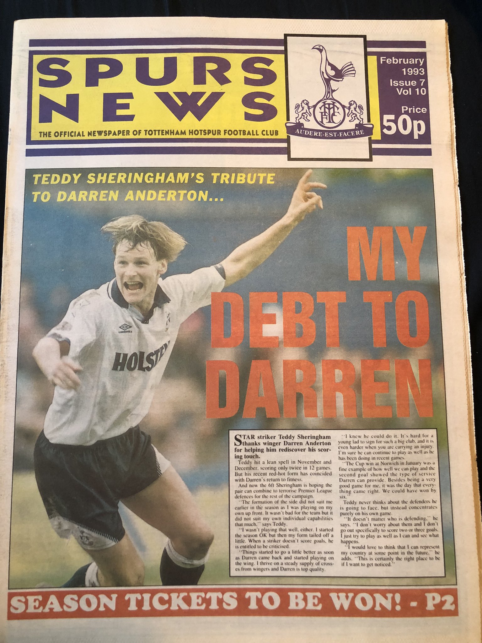 Spurs News Articles on Twitter: "#SpursNews issue 90. February 1993. Teddy Sheringham pays ...