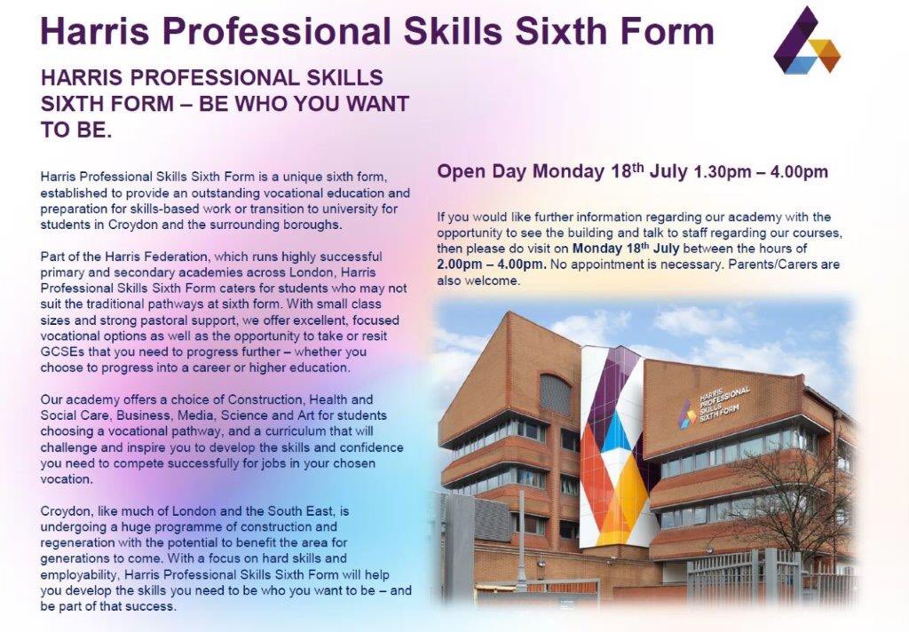 Welcome to Harris Professional Skills Sixth Form