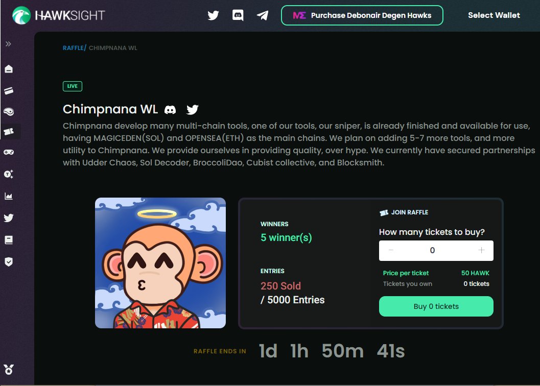 Hawksight | $HAWK | Debonair Degen Hawks on Twitter: "🚀Our friends at @chimpnana gave us 5 WL ...
