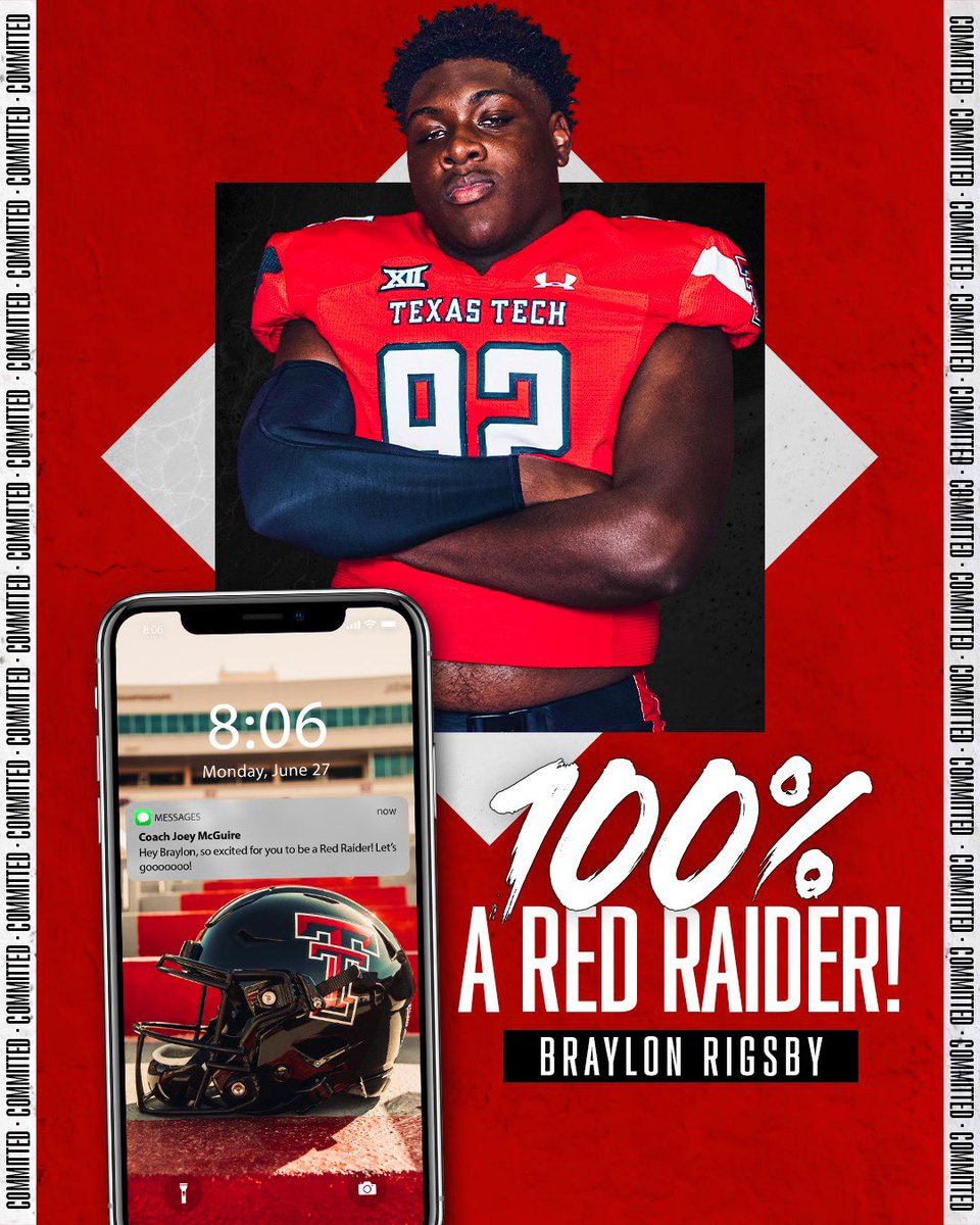 2023 3* DL Braylon Rigsby commits to Texas Tech : r/CFB