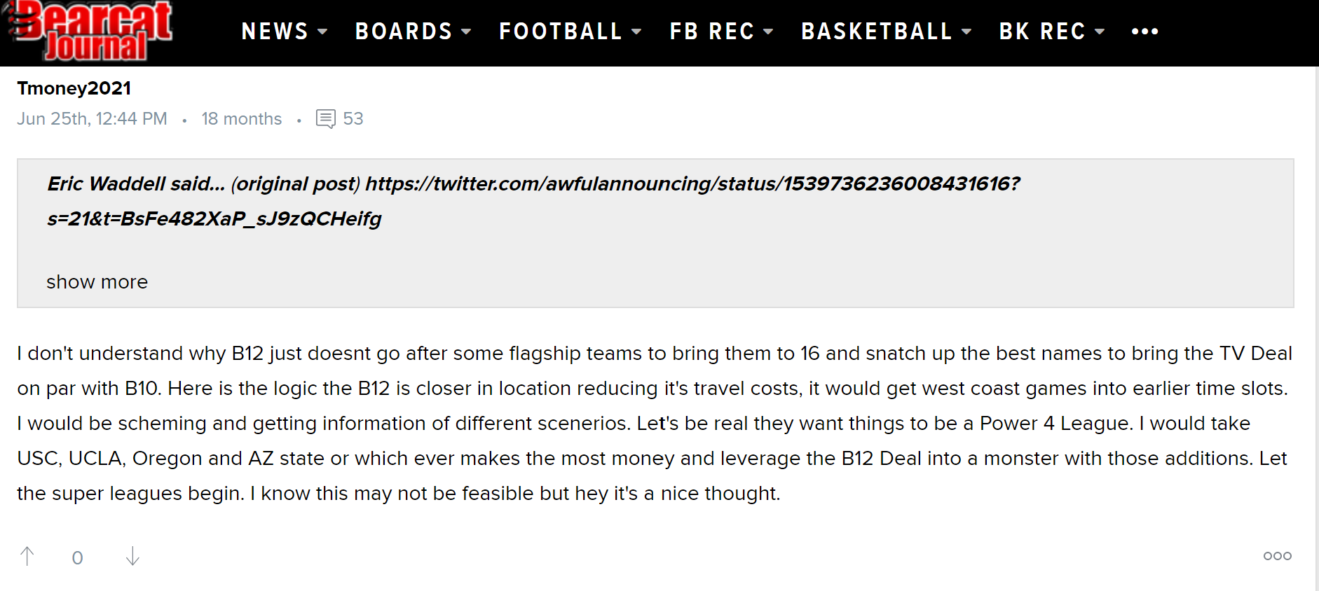Message Board Geniuses on Twitter: "#Cincinnati fan doesn't understand why the #Big12 doesn't ...