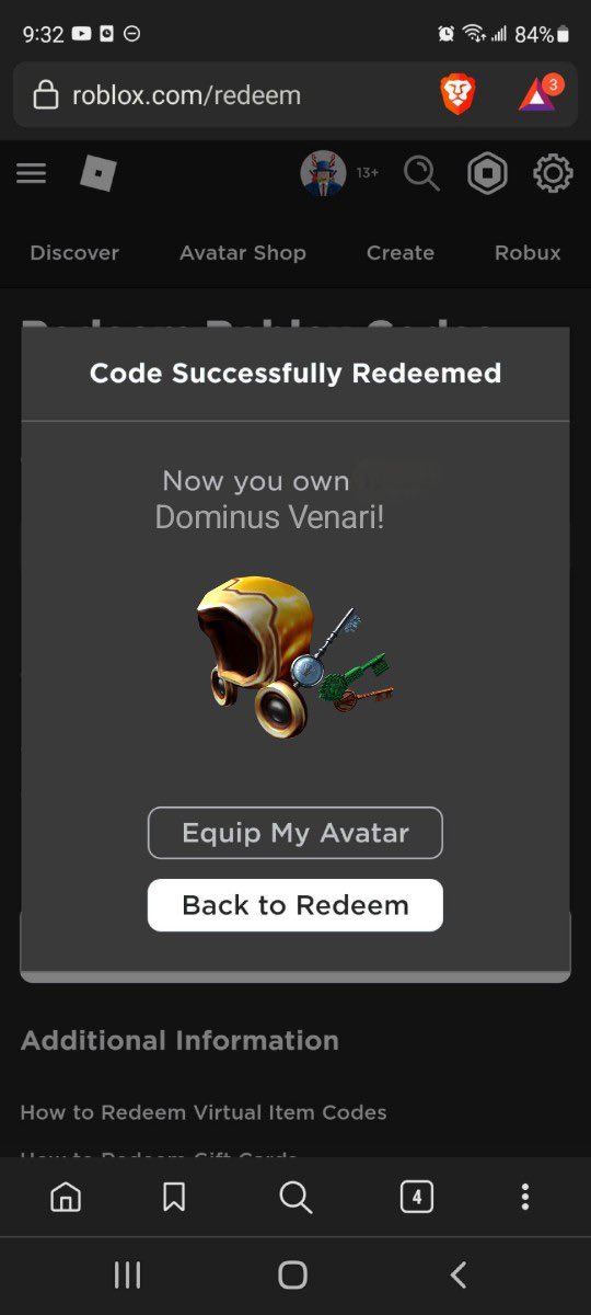 Roblox Noobifier on Twitter: "You can now redeem the Dominus Venari for free just use the code ...