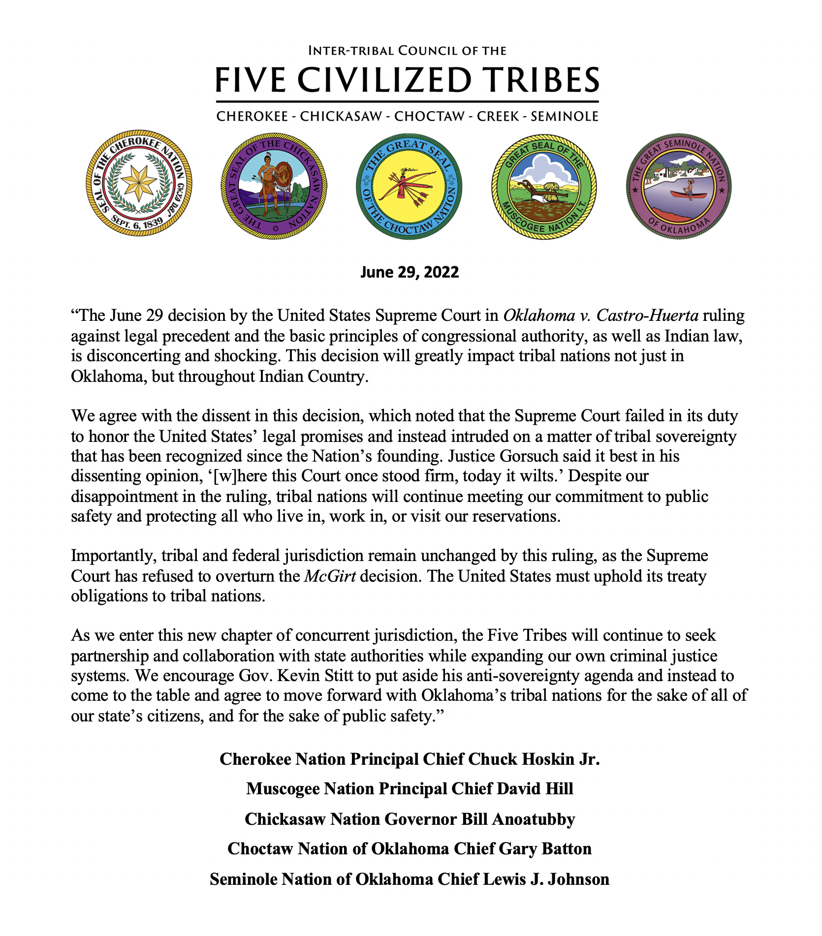 Five Civilized Tribes Seals