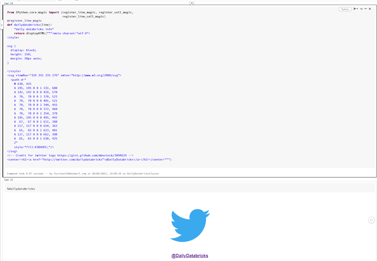 Daily Databricks on Twitter: "Lets bring together a tip from a previous day and a custom magic ...