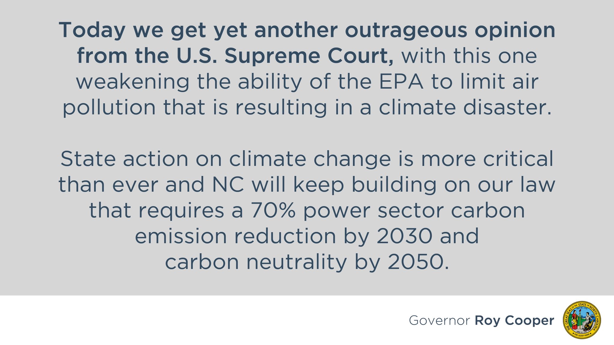 Governor Roy Cooper on Twitter: "Gov. Cooper's Statement on the Supreme ...