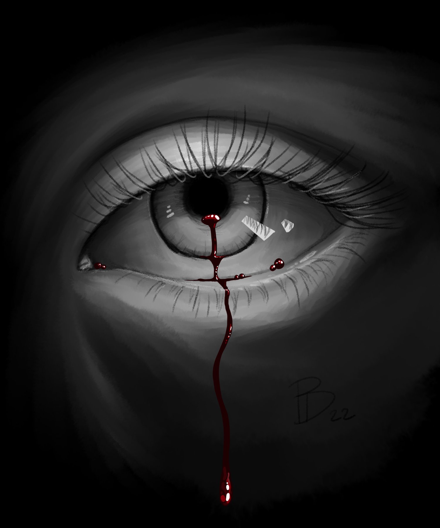 Sad Blood Tears In Eyes