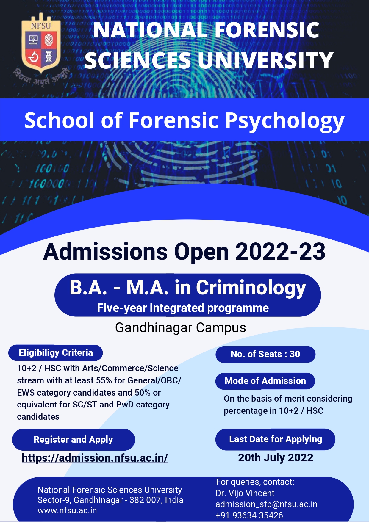 Nfsu Admission 2021 National Forensic Sciences University Course
