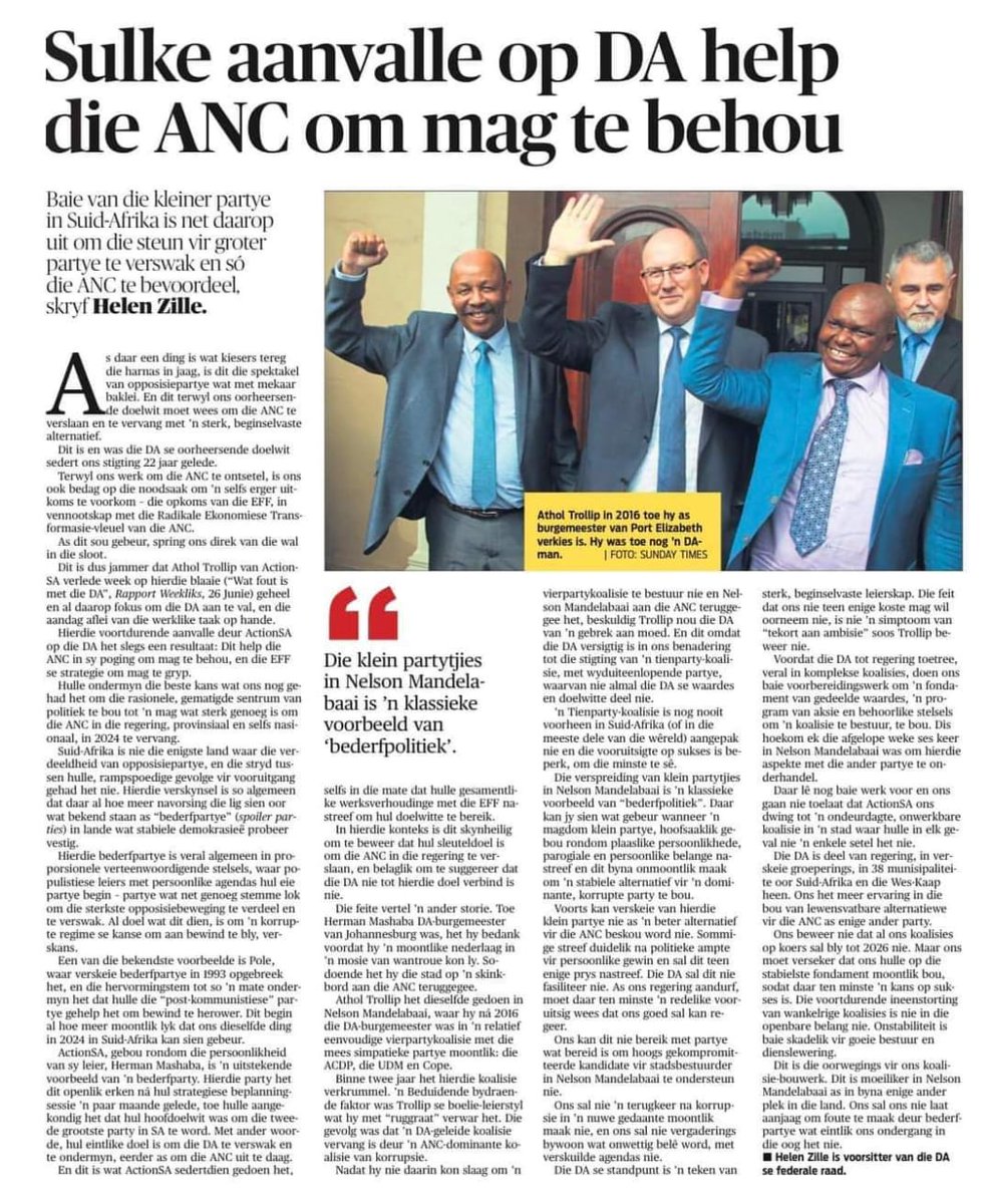 Helen Zille: Dis my artikel in Rapport vandag. Die verbrokkeling van ...