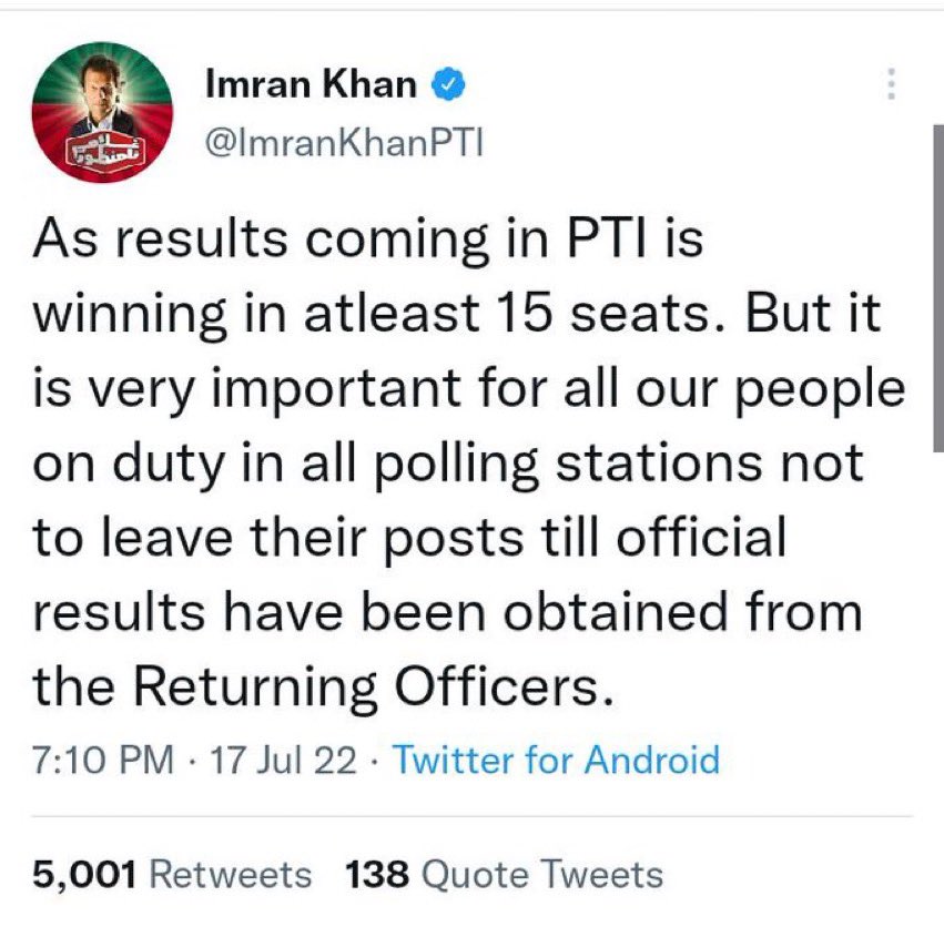 PTI on Twitter: "Important tweet by Chairman @ImranKhanPTI , although we are winning in atleast ...