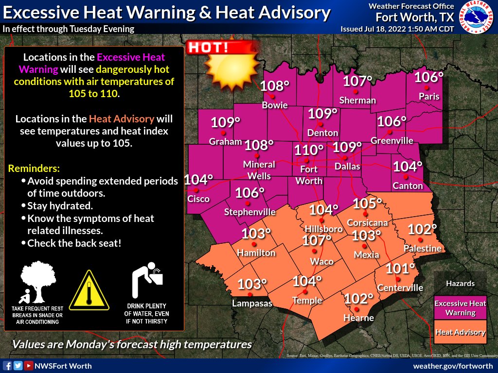 Nws Fort Worth On Twitter Excessive Heat Warnings And Heat Advisories