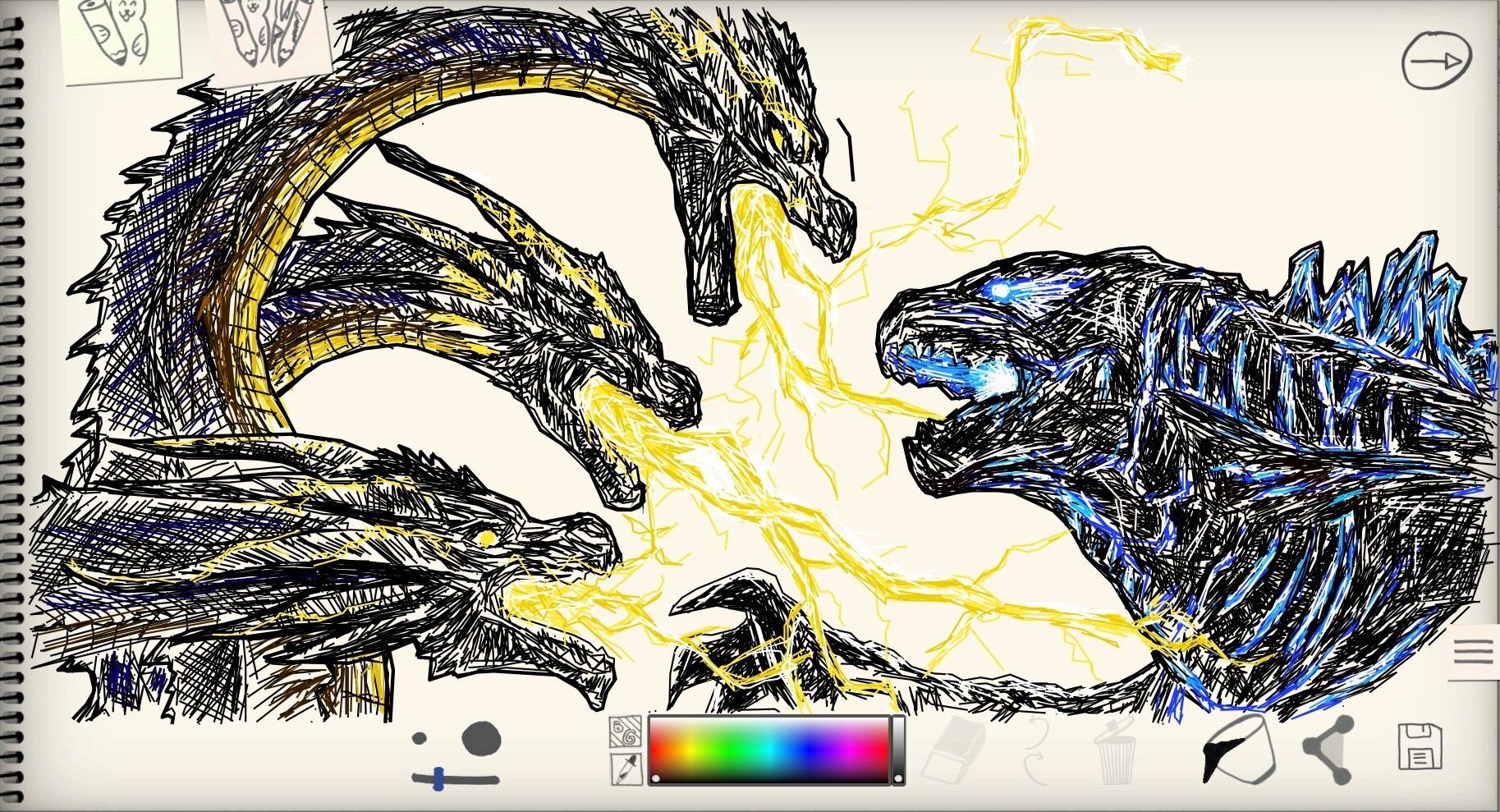 Godzilla Vs King Ghidorah Drawings