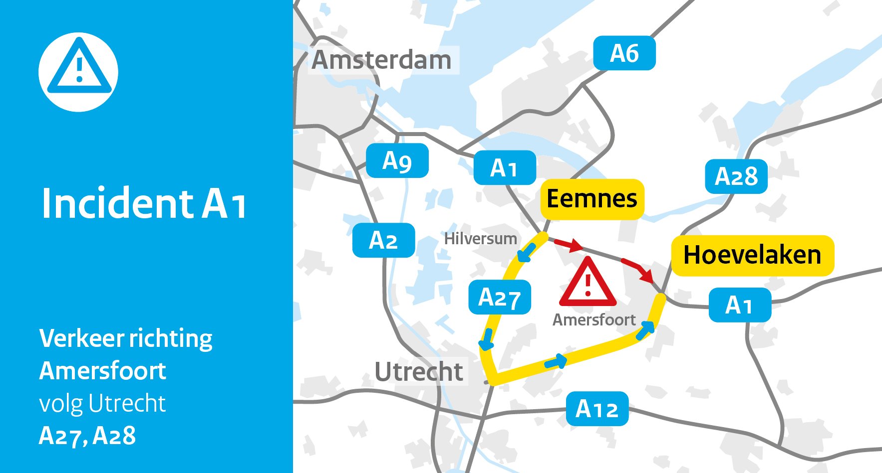 Rijkswaterstaat Verkeersinformatie on Twitter: "Omdat de vertraging op de #A1 verder oploopt ...