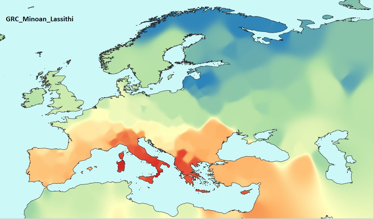 Nrken19 on Twitter: "Map of genetic distance to the Minoans with modern populations without ...