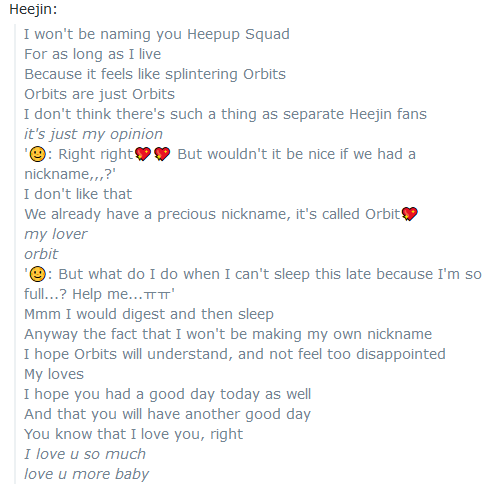 LitellJohnn on Twitter: "Chat highlights: Heejin explains why she would never give her fans a ...