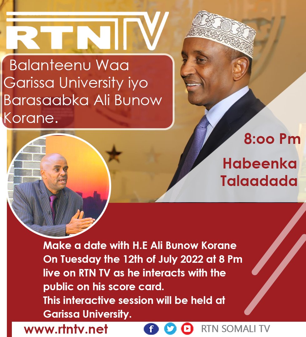 RTN Somali TV on Twitter: "Keep it RTN TV this Tuesday evening from 8pm live from Garissa ...