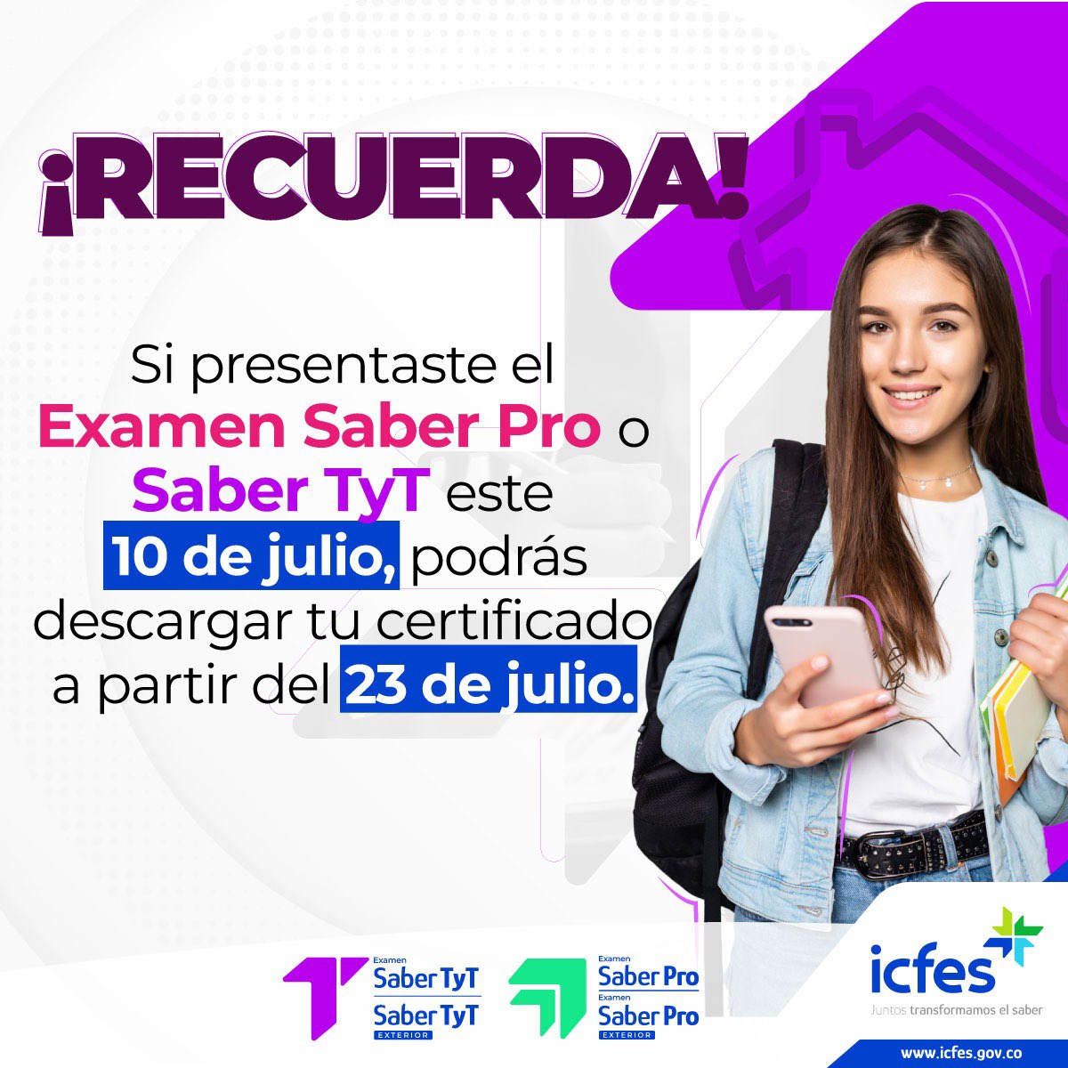 Icfes on Twitter: "¡Pasa la voz!📣 Si presentaste el Examen Saber Pro o Saber TyT, hoy 10 de ...