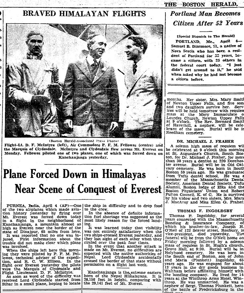 1933 Everest Flyby: The First Flight Over the Highest Peak
