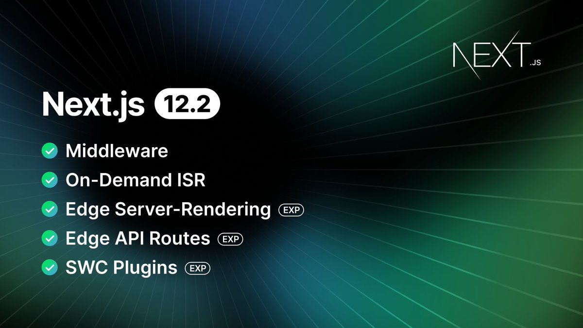 TLDRweb on Twitter: "⚡️ New in Next.js 12.2 - Middleware (Stable) - On-Demand ISR (Stable ...