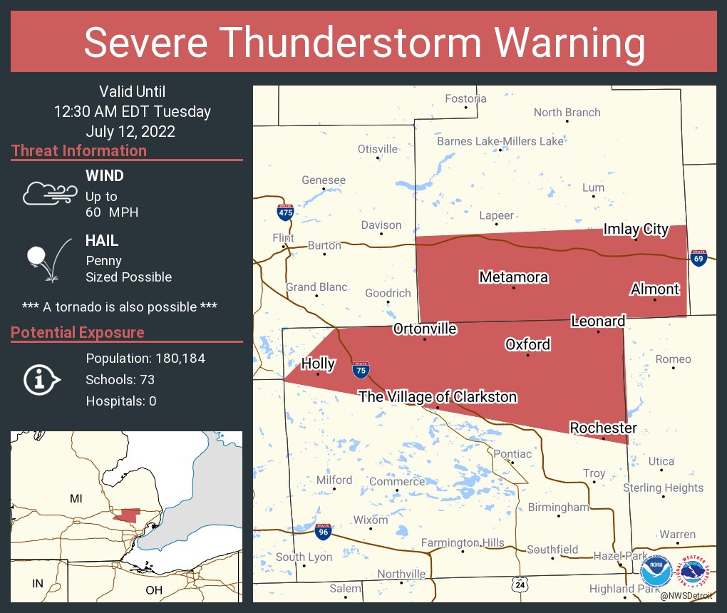 NWS Detroit on Twitter: "Severe Thunderstorm Warning including Rochester MI, Holly MI and Imlay ...