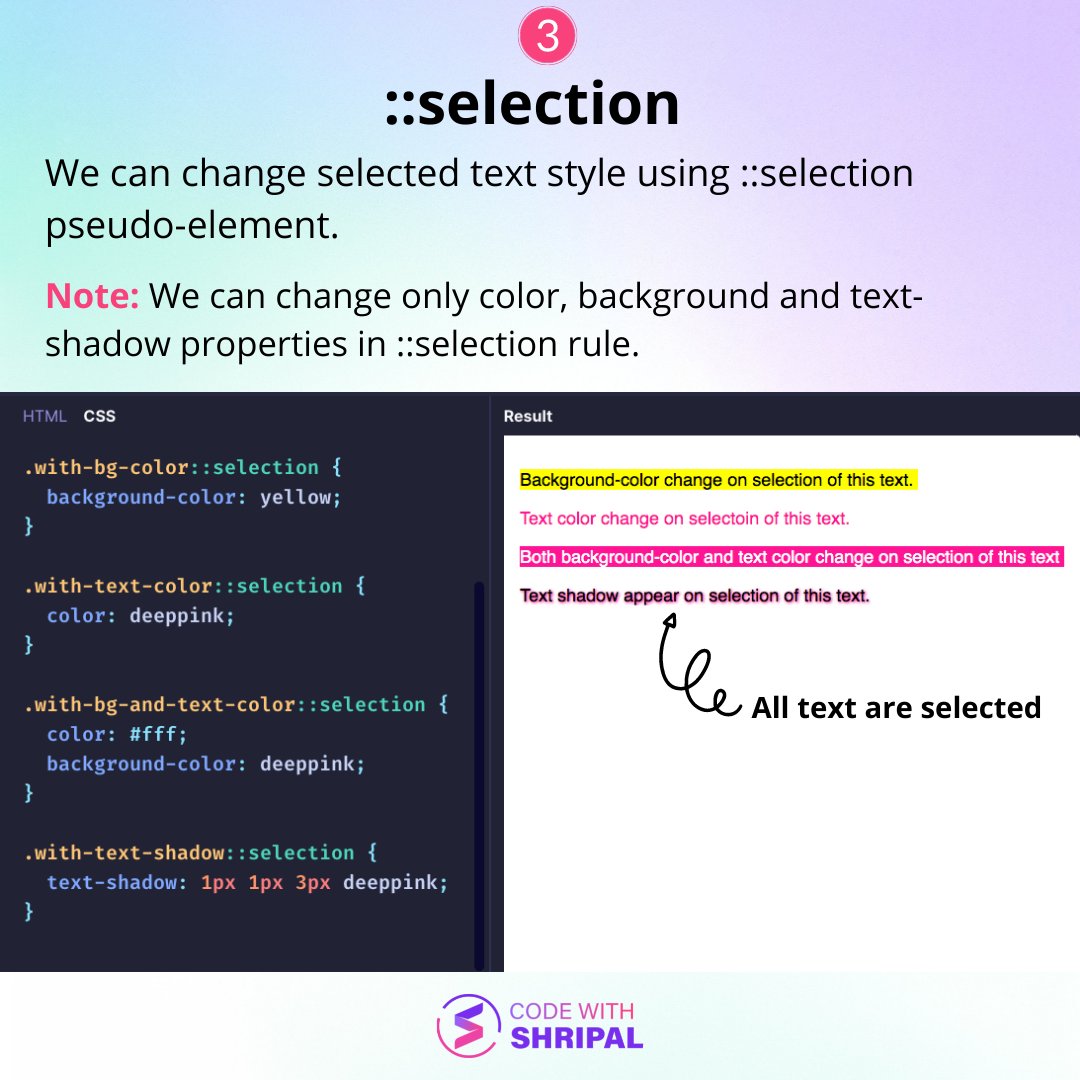 5 Pseudo Elements In Css You May Not Know 🧵↓ المسلسل من Shripal Soni Codewithshripal رتبها