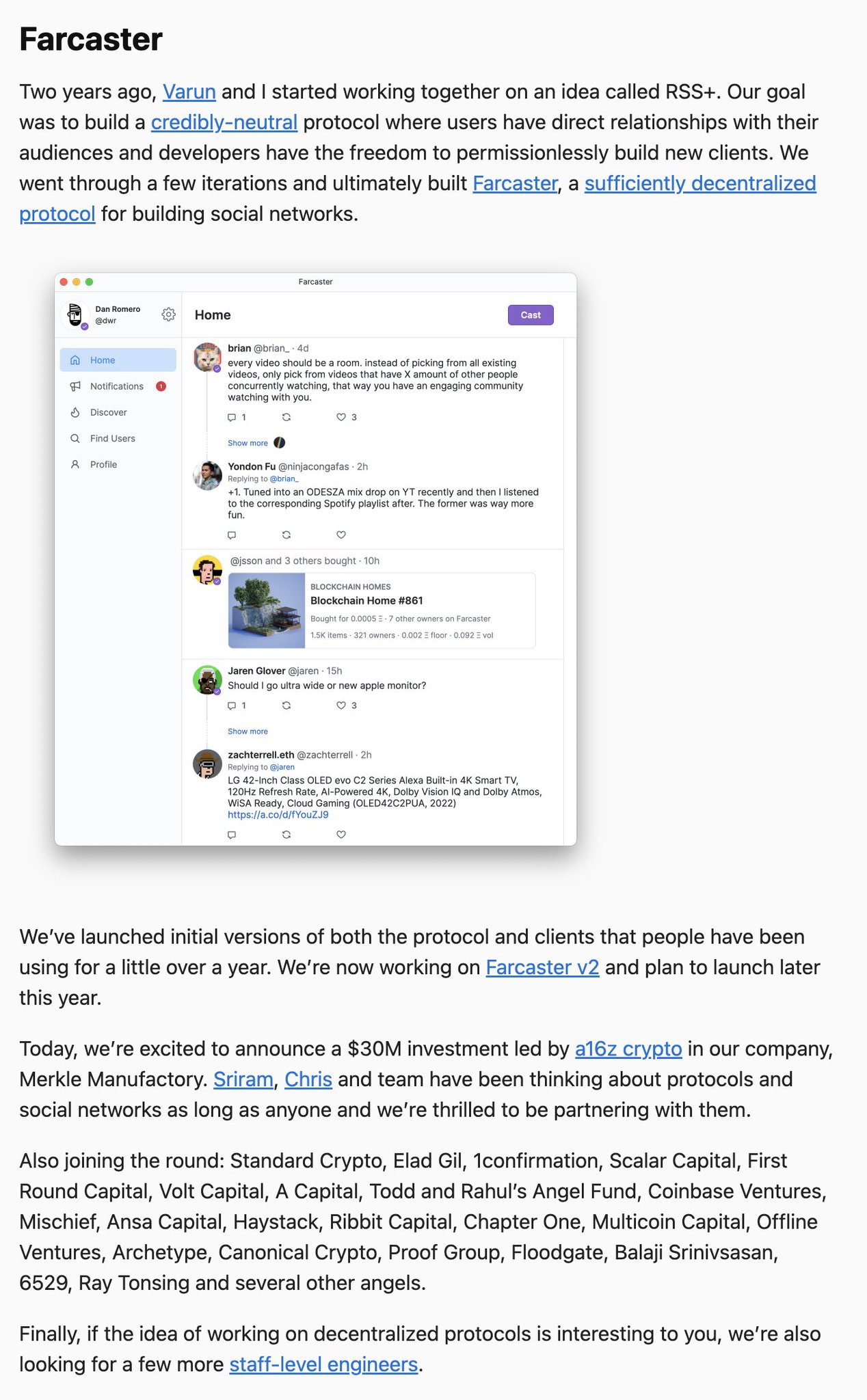 Dan Romero on Twitter: "Excited to share an update about @farcaster_xyz! https://t.co/oEhlODgbn8 ...