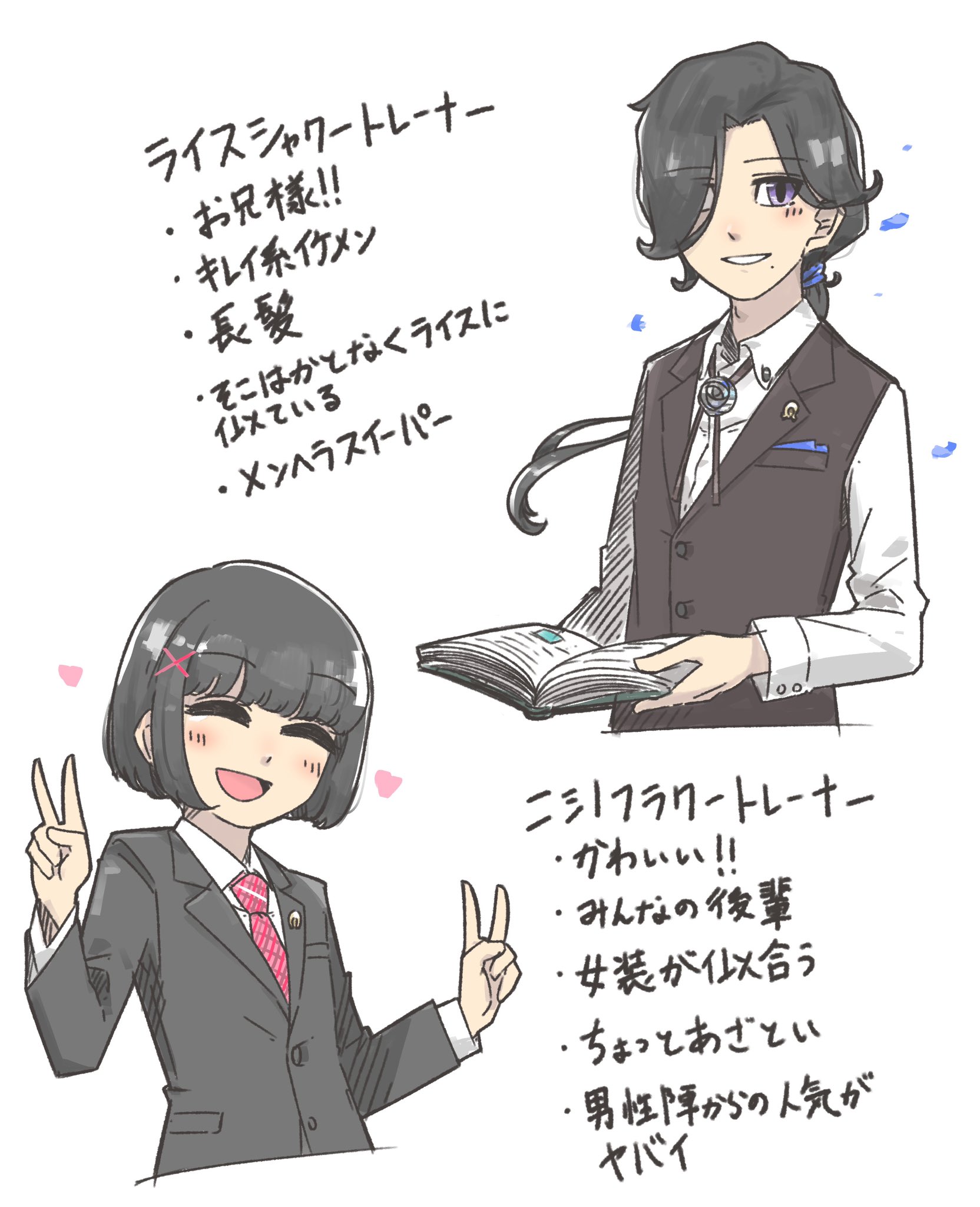 KOPPERION on Twitter: "二次創作でよく見るライトレとニシトレとマヤトレとフラトレ あくまでも個人的見解です！ #ウマ娘プリティーダービー #トレーナー https://t ...