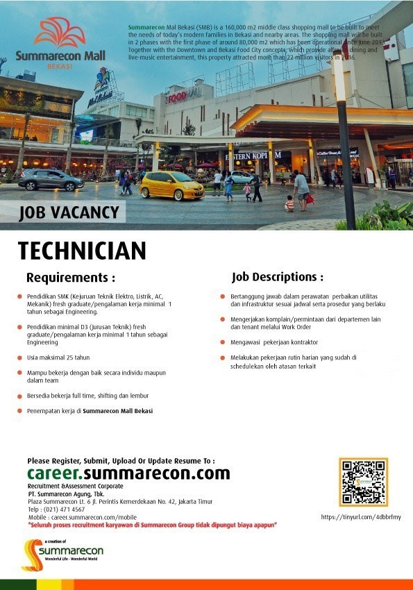 Summarecon Career on Twitter: "OPEN RECRUITMENT TECHNICIAN For more information, click here ...