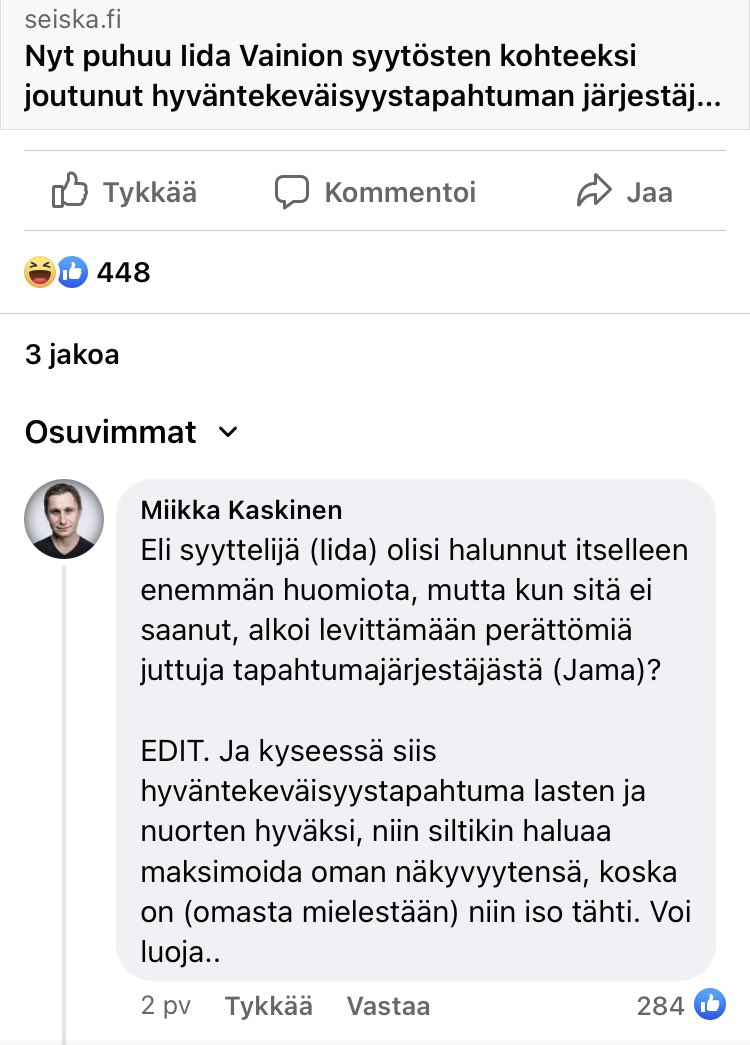 Miikka Kaskinen on Twitter: "@idavainio @iltasanomat @seiska Minä sain sen käsityksen, että olit ...