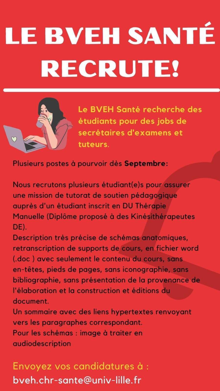 ACEML on Twitter: "🚨le BVEH Santé recrute🚨 https://t.co/52KCfWR0bV" / Twitter