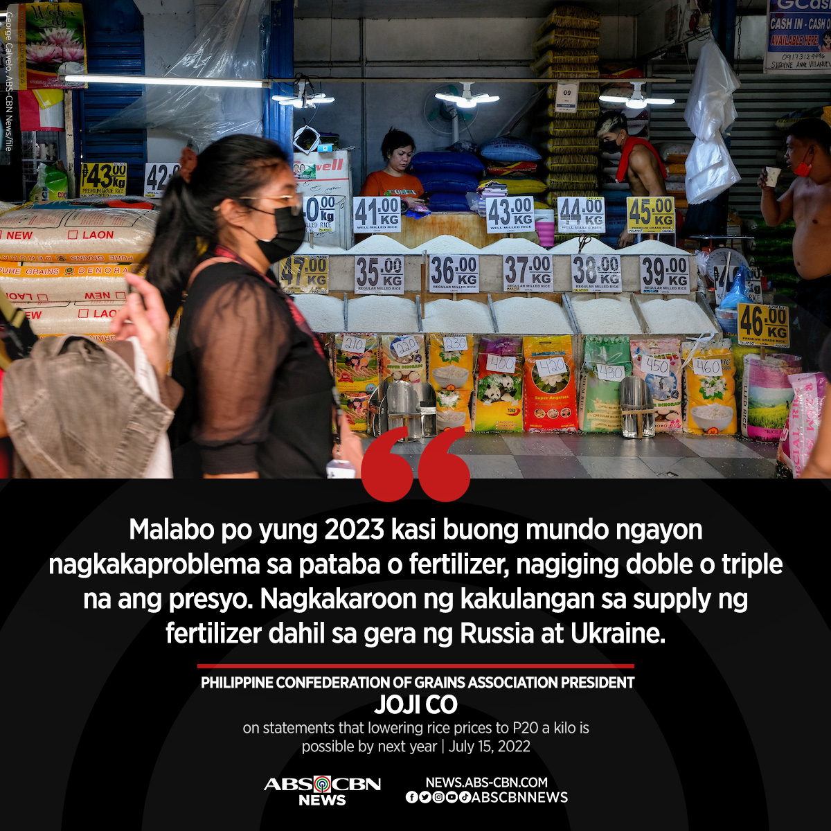 ABS-CBN News on Twitter: "Malabong maibaba sa P20 kada kilo ang presyo ng bigas sa susunod na ...