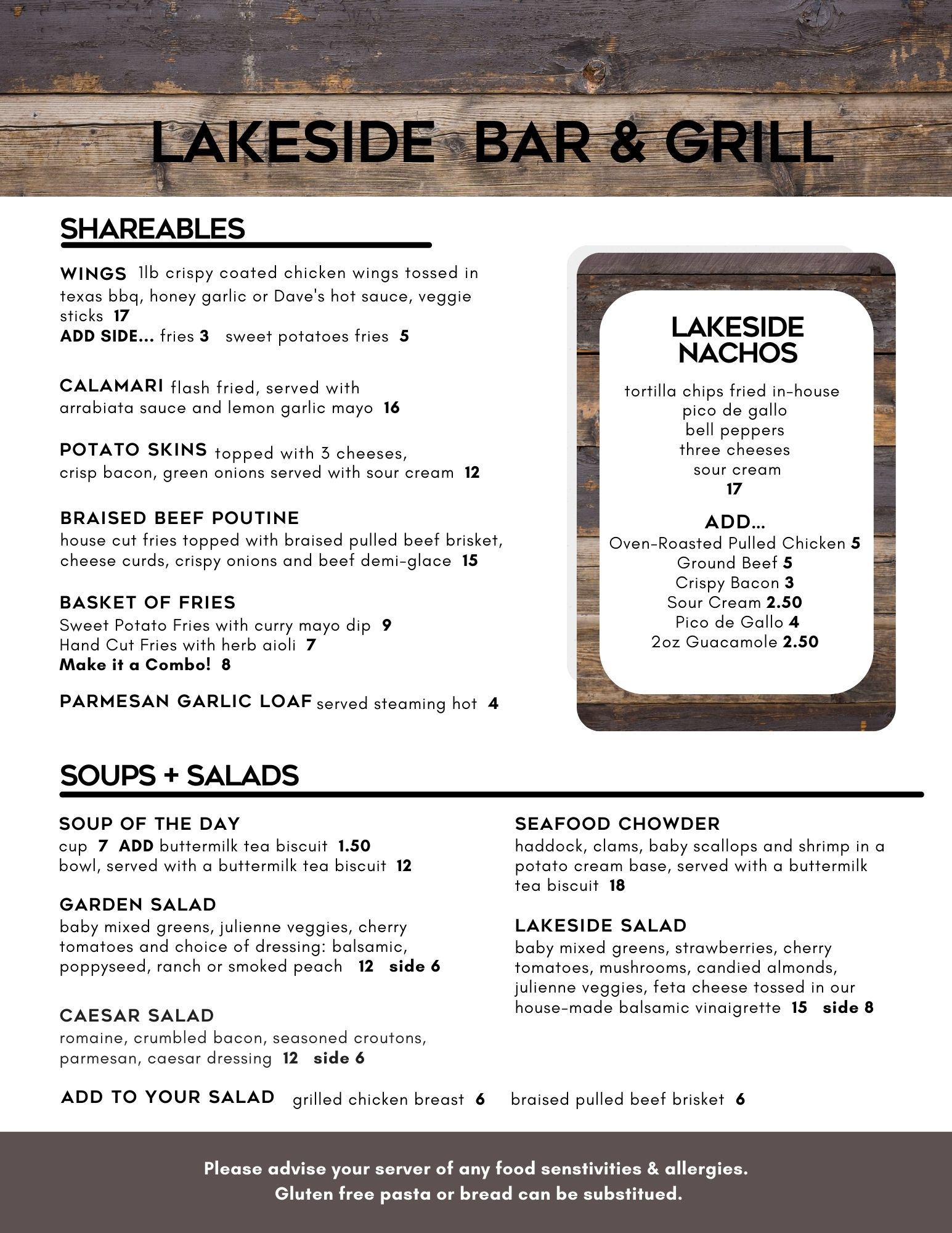 Lake Bar And Grill Menus