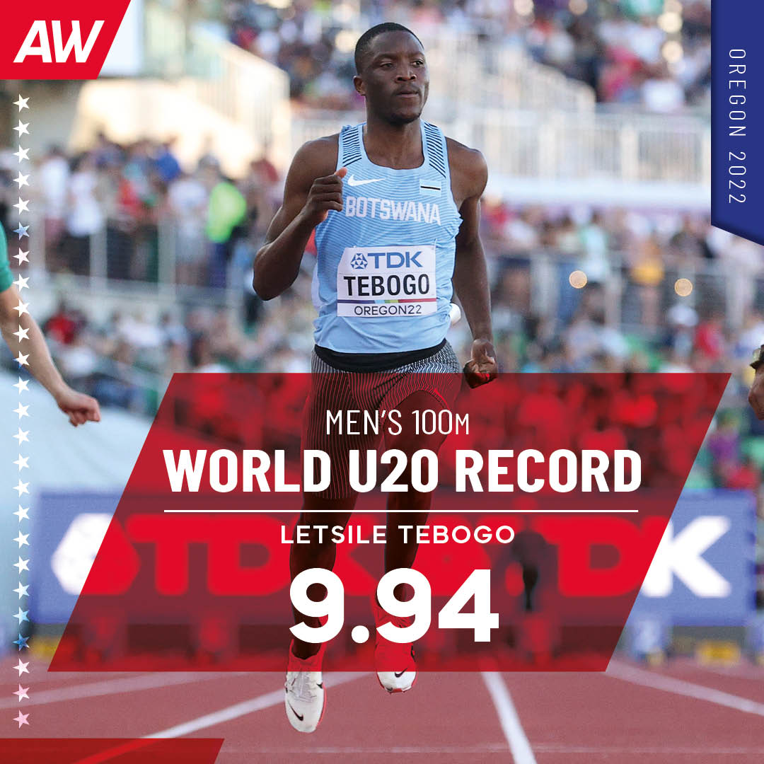 AW on Twitter: "World U20 champion Letsile Tebogo breaks the World U20 100m world record by ...