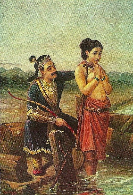 Raja Shantanu wooing Matsyagandha. A Raja Ravi Verma painting from 1890 ...