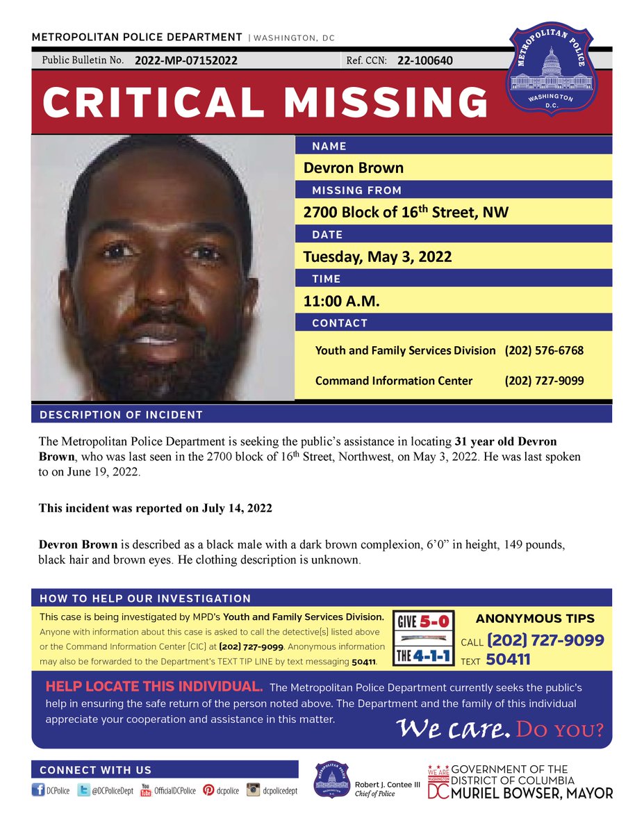 Jummy Olabanji on Twitter: "RT @DCPoliceDept: Devron Brown has been located. Thank you for your ...