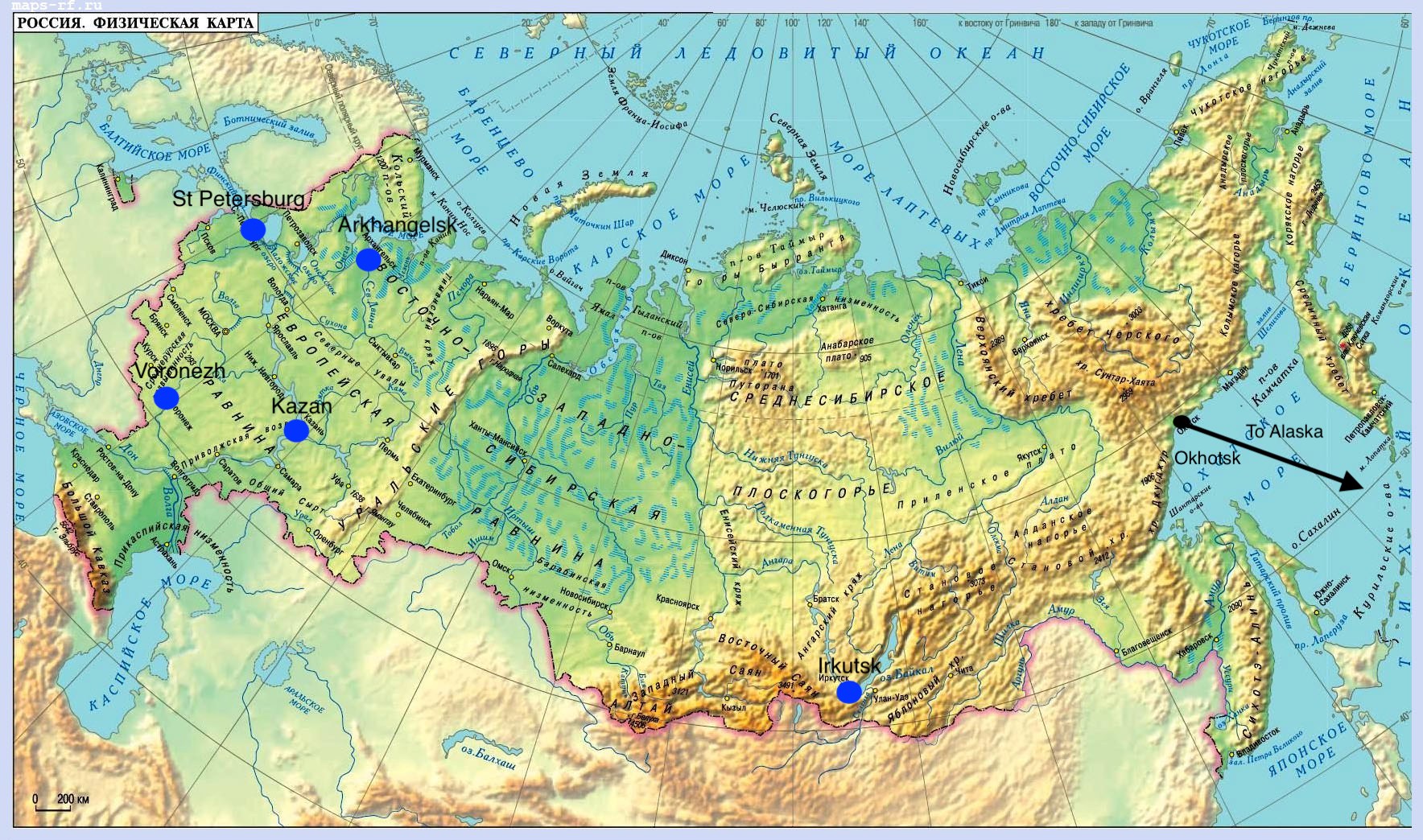 Russia Physical Map Mountains