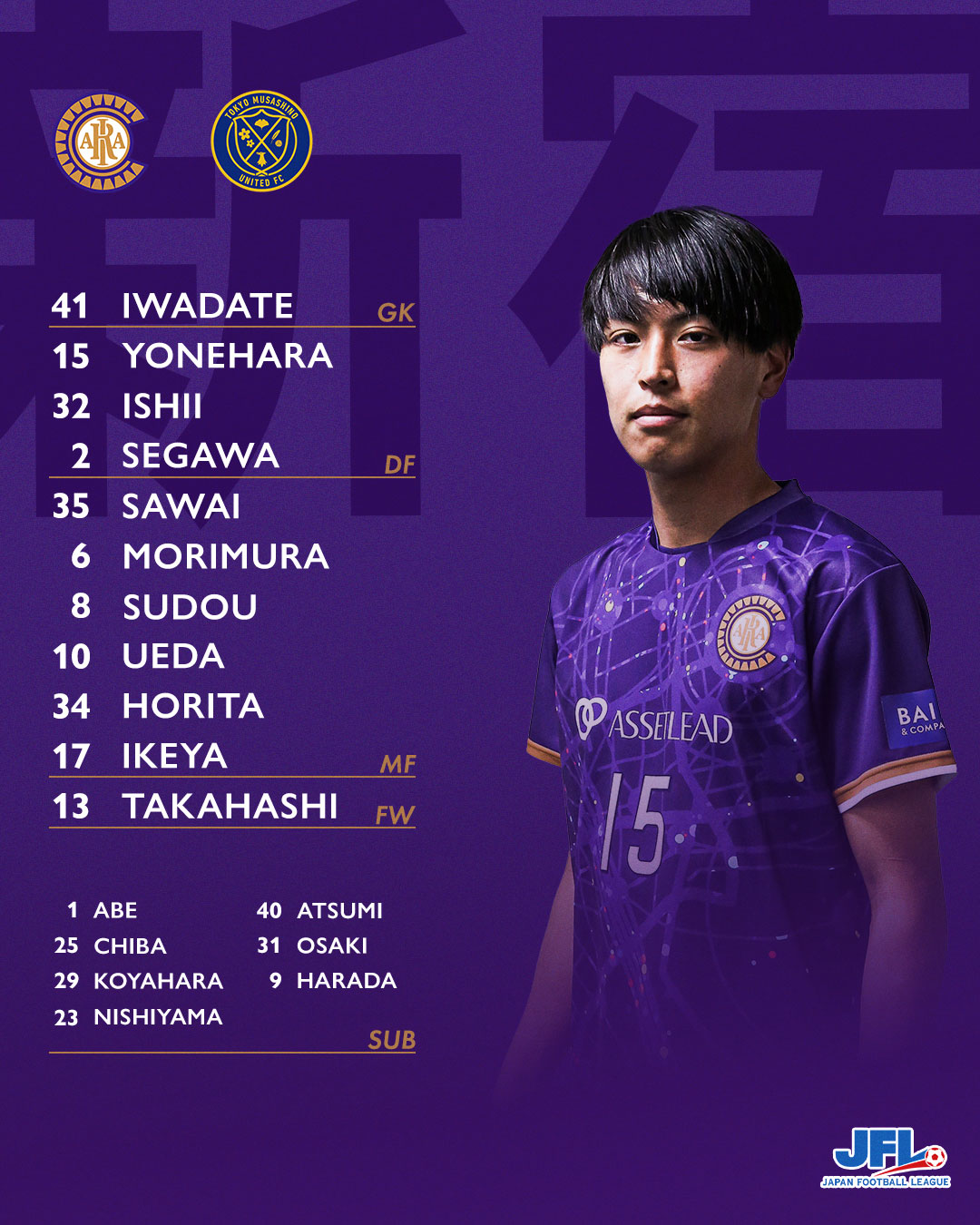 Criacao Shinjuku｜クリアソン新宿 on Twitter: "🔥スタメン発表🔥 👑 第24回 JFL 第18節 #クリアソン新宿 🆚 #東京武蔵野ユナイテッドFC GK #岩舘直 ...