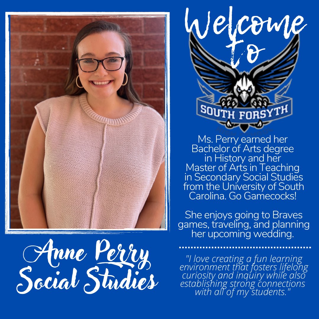 SouthForsythHS on Twitter: "Welcome to SFHS, Ms. Perry! 🦅 https://t.co/UYHqWXRTSa" / Twitter
