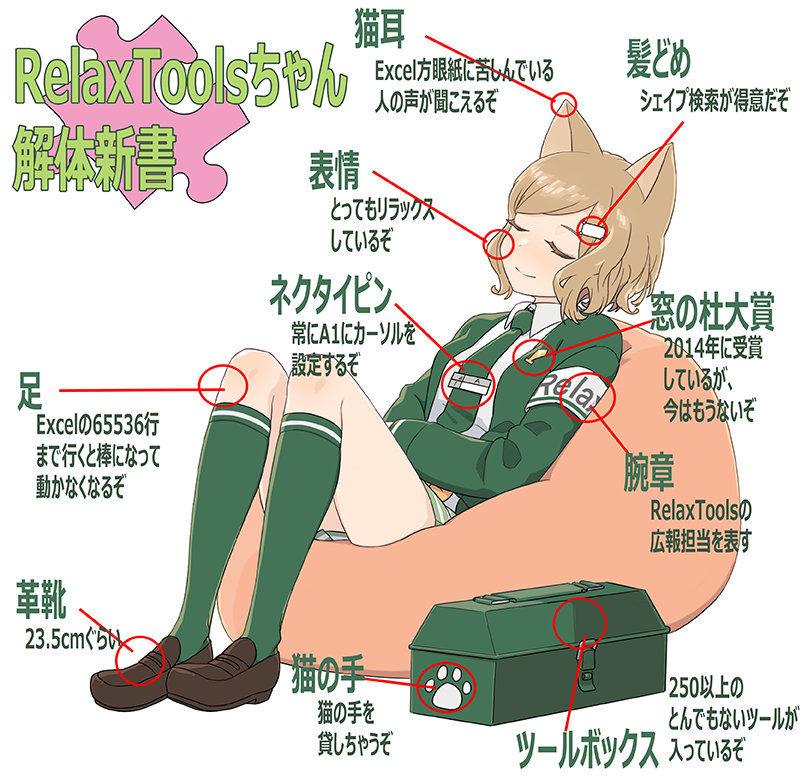 RelaxTools Addin on Twitter: "☆RelaxToolsちゃん解体新書☆ RelaxToolsちゃんの秘められた能力が明らかに!! https://t.co ...