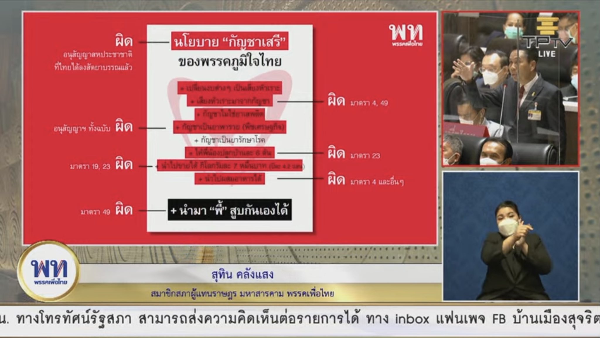 พรรคเพื่อไทย Pheu Thai Party on Twitter: ""6 ผิดของนโยบายกัญชาเสรี โดยพรรคภูมิใจไทย" สุทิน คลัง ...