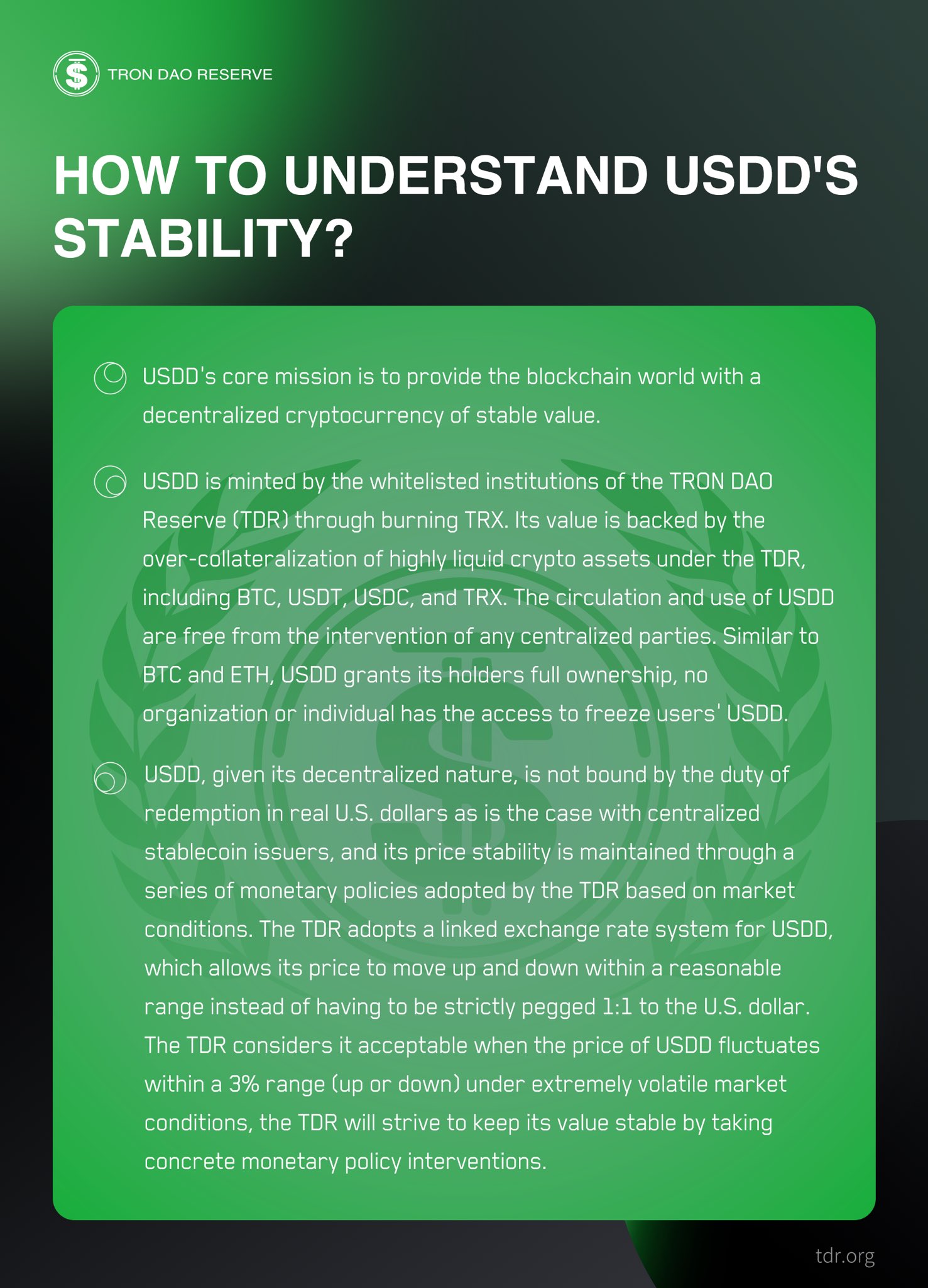 TRON DAO Reserve on Twitter: " How to understand #USDD's stability? USDD's core mission is to ...