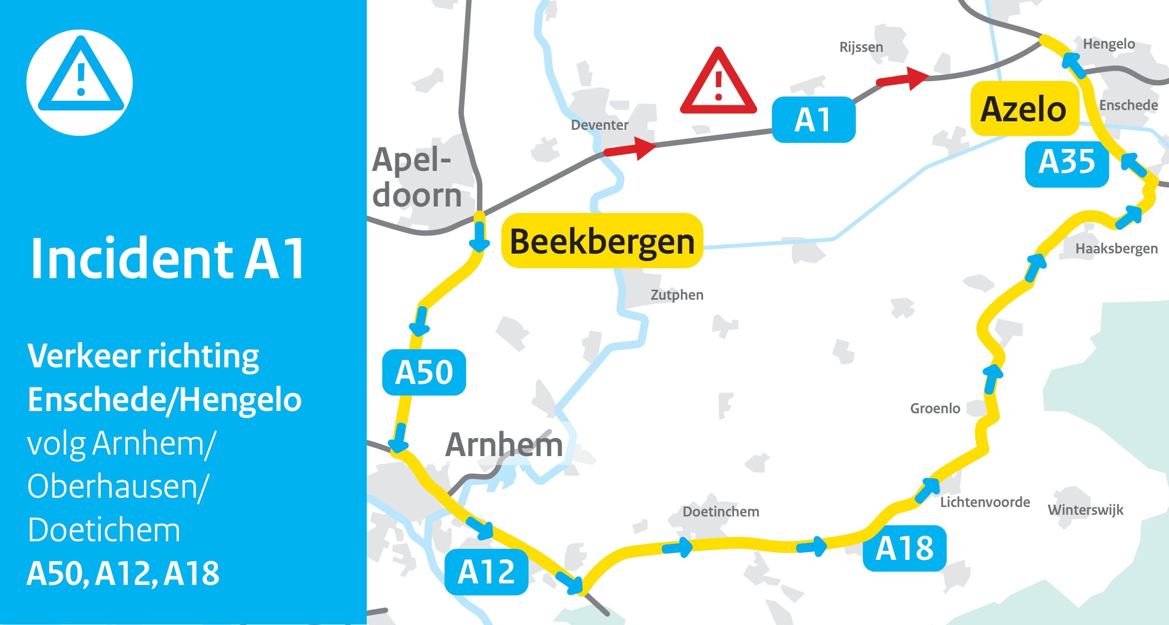 Rijkswaterstaat Verkeersinformatie on Twitter: "⛔️ | De #A1 richting Almelo is dicht tussen ...