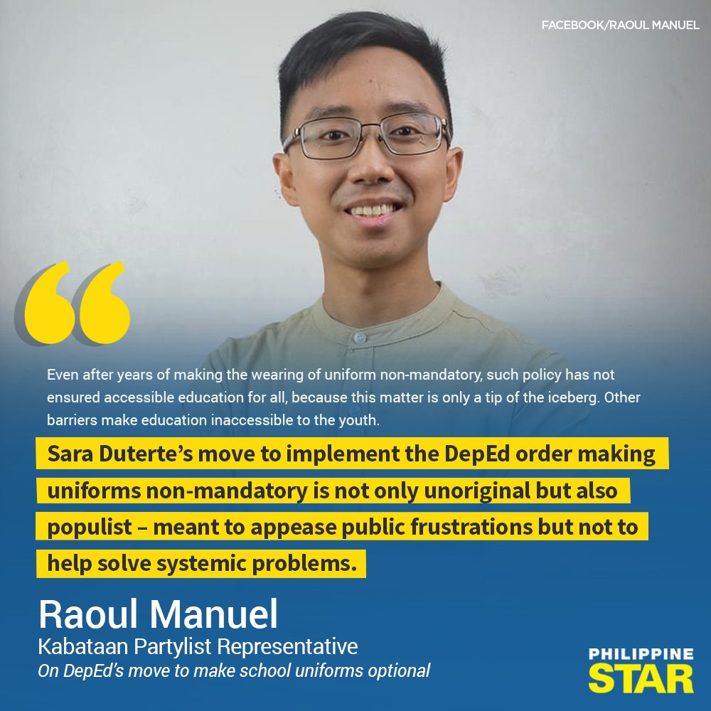 The Philippine Star on Twitter: "Kabataan party-list Rep. Raoul Manuel slammed the Department of ...