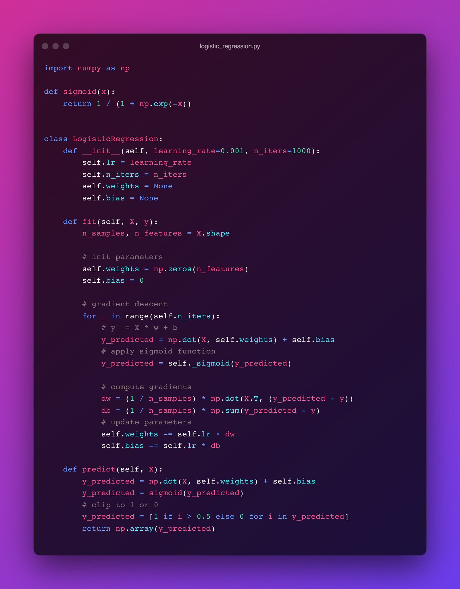 AssemblyAI on Twitter: "Logistic Regression from scratch in Python with gradient descent https ...