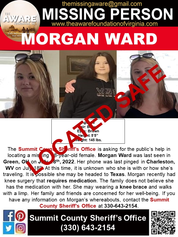 The AWARE Foundation on Twitter: "UPDATE: We just received word that Morgan has been located and ...