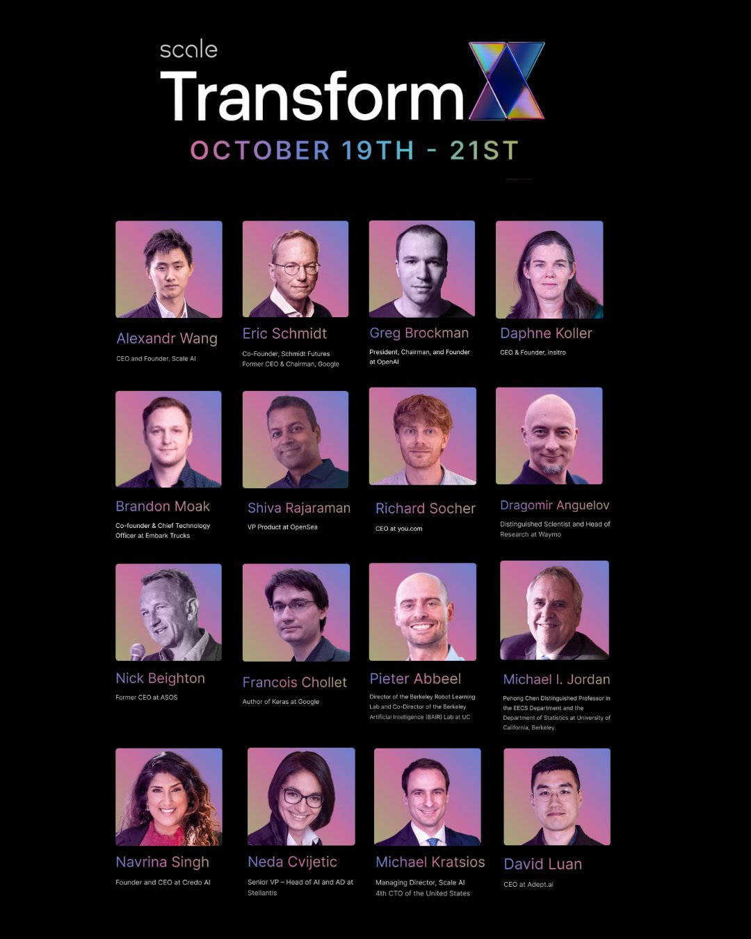 Scale AI on Twitter: "📢 We’re excited to announce the first round of 20+ speakers for TransformX ...