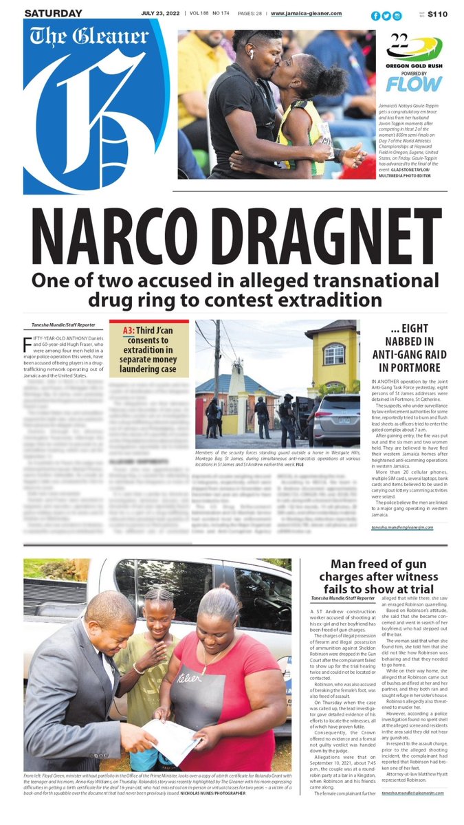 Jamaica Gleaner On Twitter Saturdays Front Page Of The Gleaner Pick