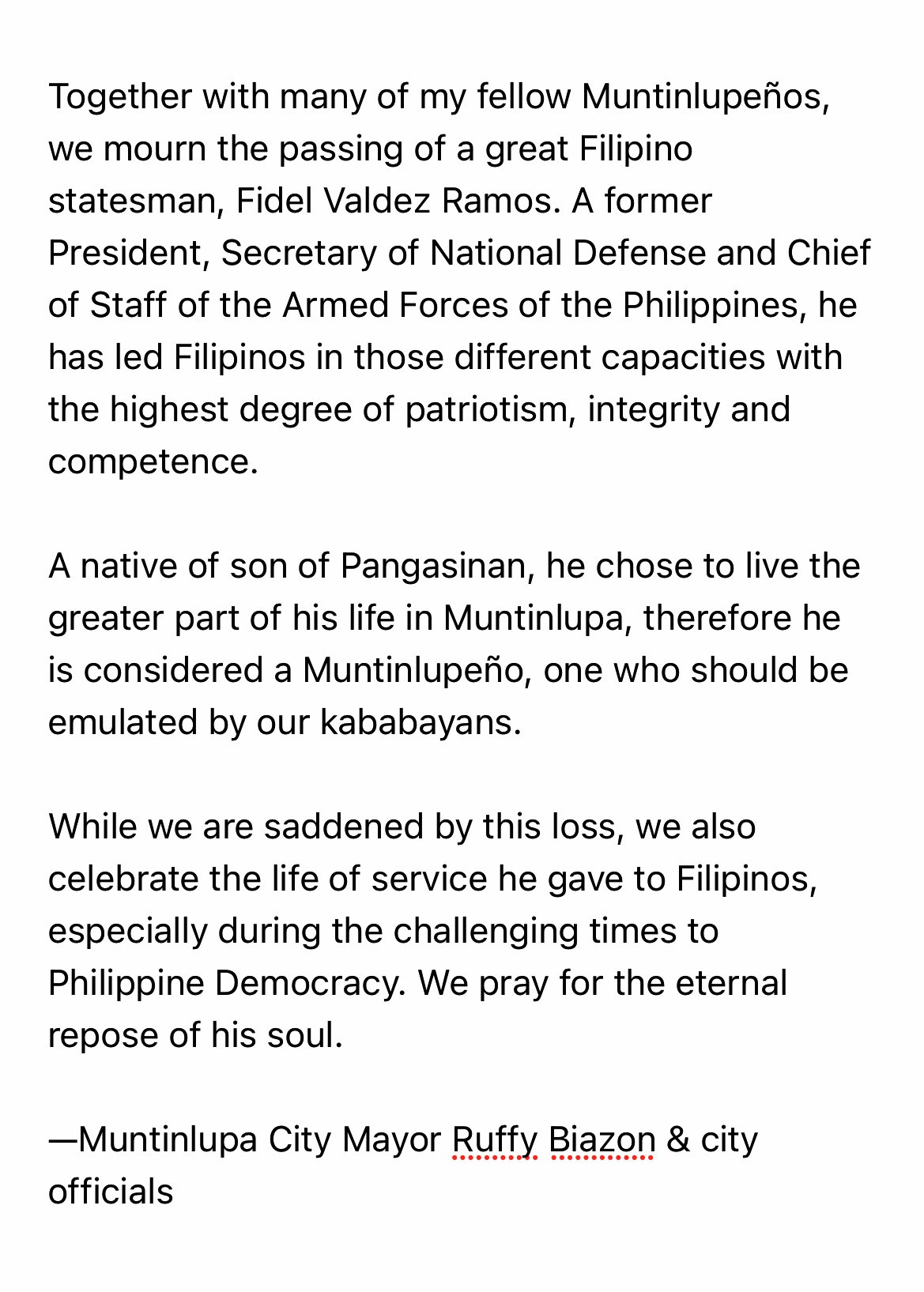 ABS-CBN News on Twitter: "READ: Muntinlupa City Mayor Ruffy Biazon & city officials honor the ...