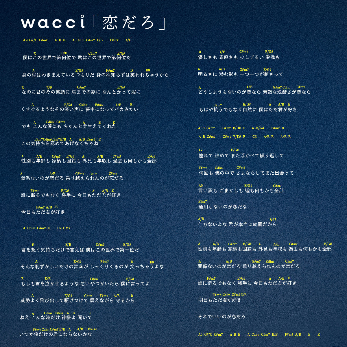 wacci on Twitter: "——— wacci『恋だろ』 コード譜 公開🎸 ——— #wacci『#恋だろ』の コード譜が公開になりました！ ぜひ、弾き語りしてみてください…!! 皆 ...