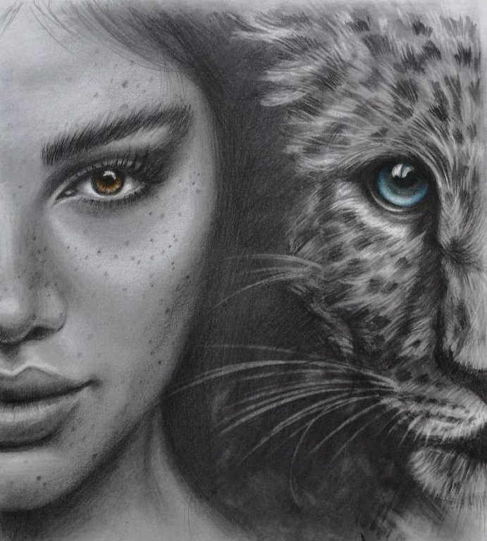 Half Human Half Animal Face Drawing